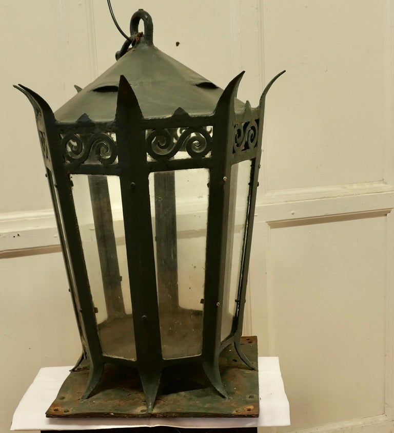 Large Gothic Iron Porch or Gate Post Lantern For Sale at 1stDibs
