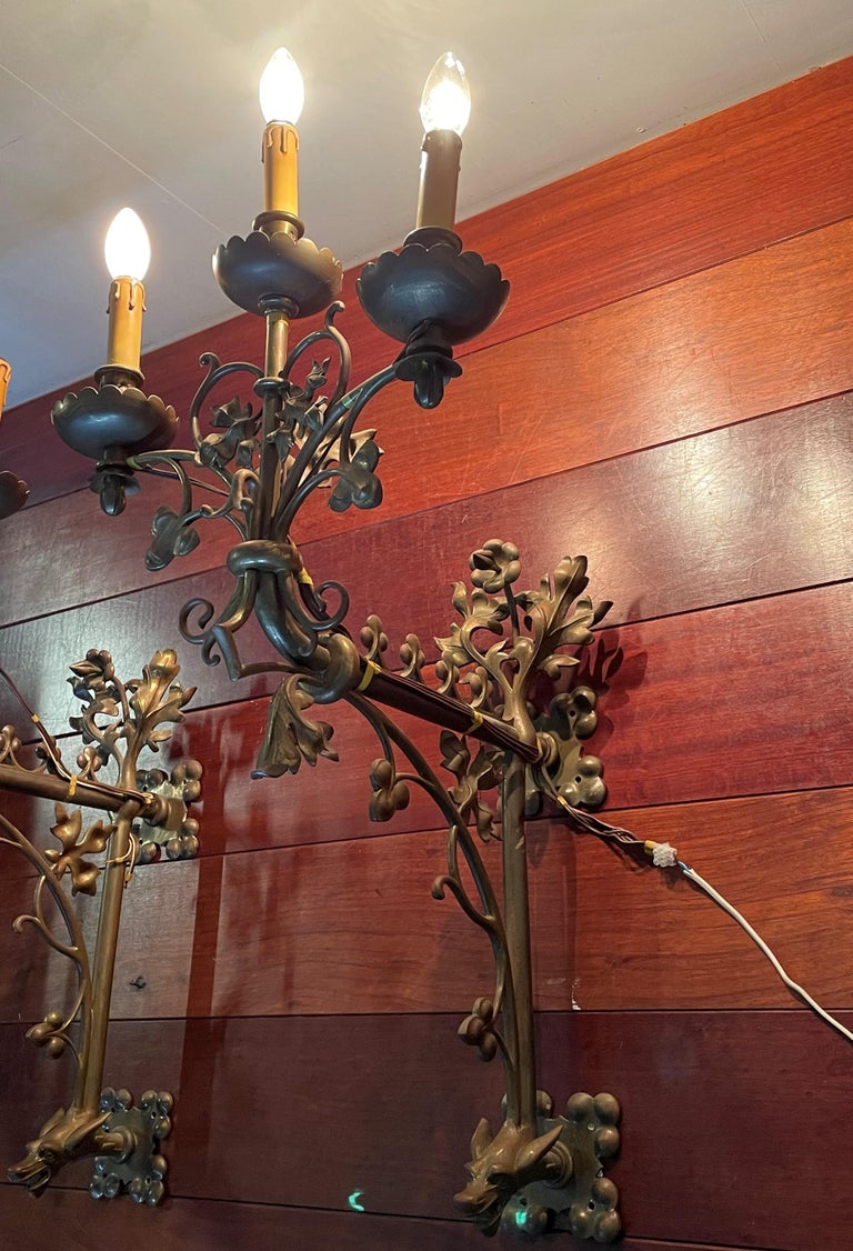 Large Gothic Revival Bronze Candelabra Wall Sconces / Candle Sconce w ...