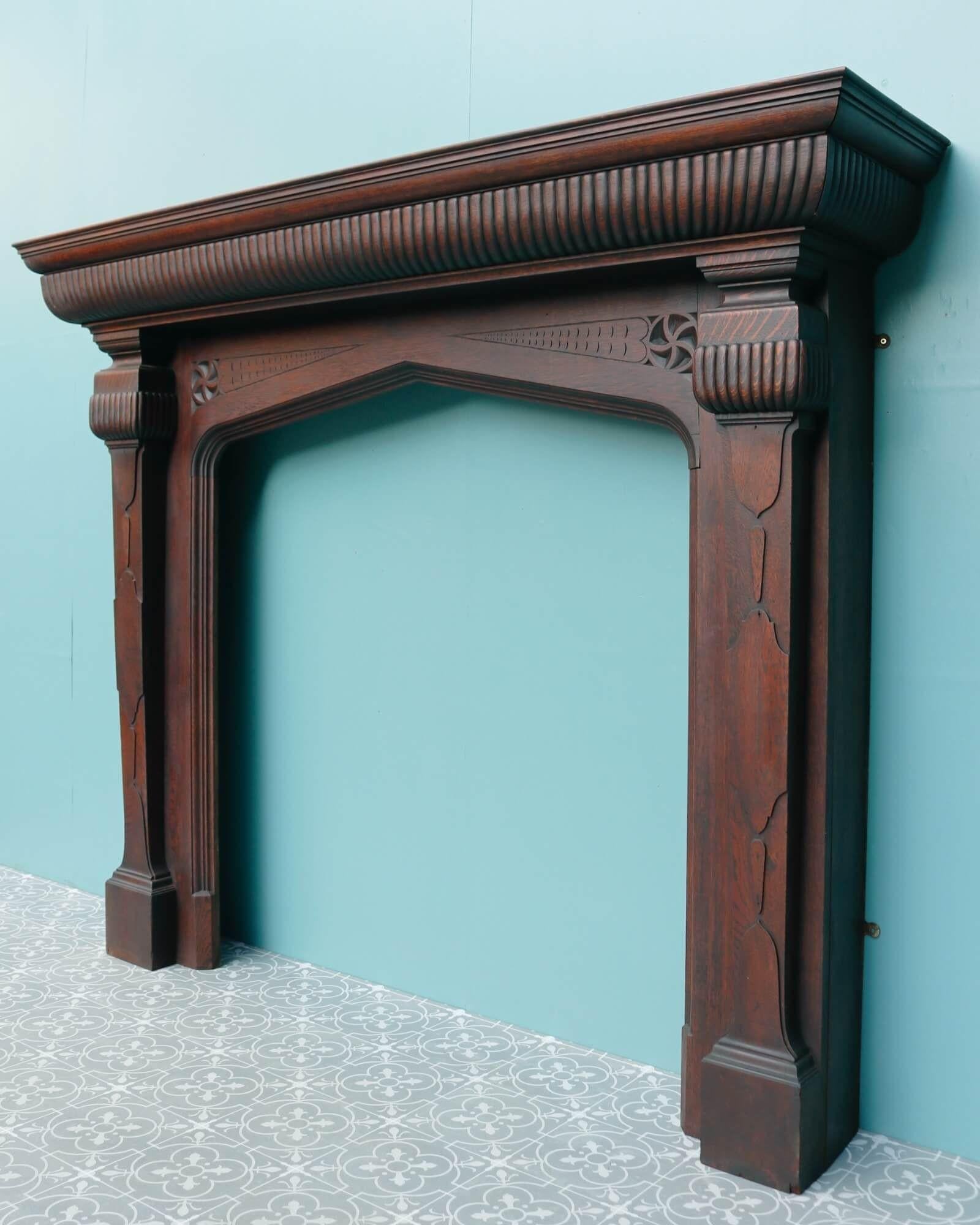 Large Gothic Revival Oak Fire Mantel For Sale at 1stDibs