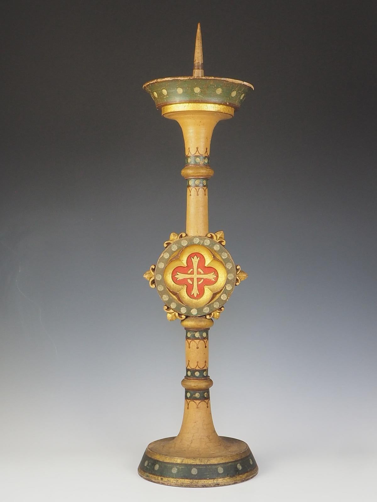 Large Gothic Revival Polychrome and Giltwood Altar Candlestick For Sale ...