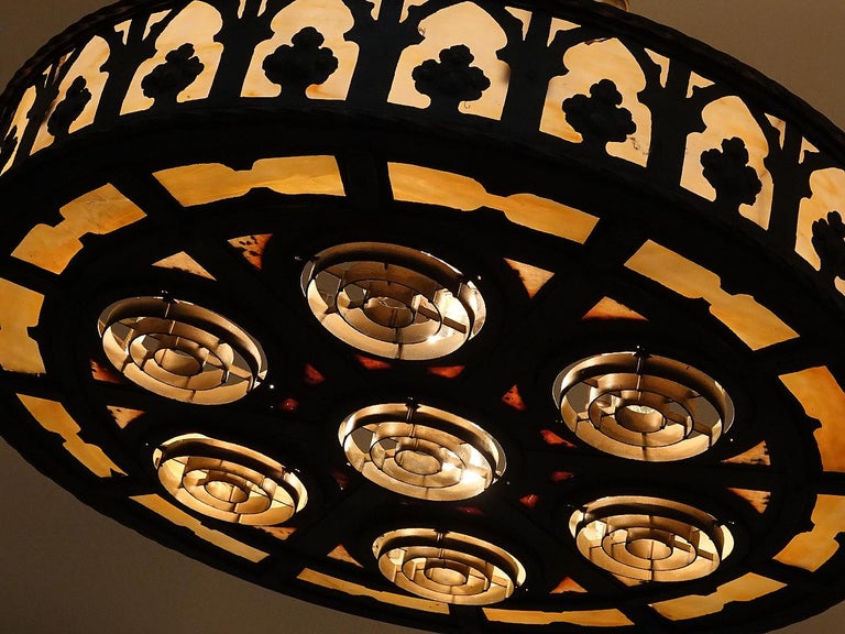 Large Gothic Stained Glass Theater Chandelier For Sale at 1stDibs