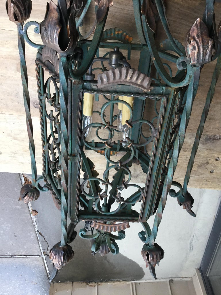 Large Gothic Style Patinated Wrought Iron Lantern with Gilt Accents at ...