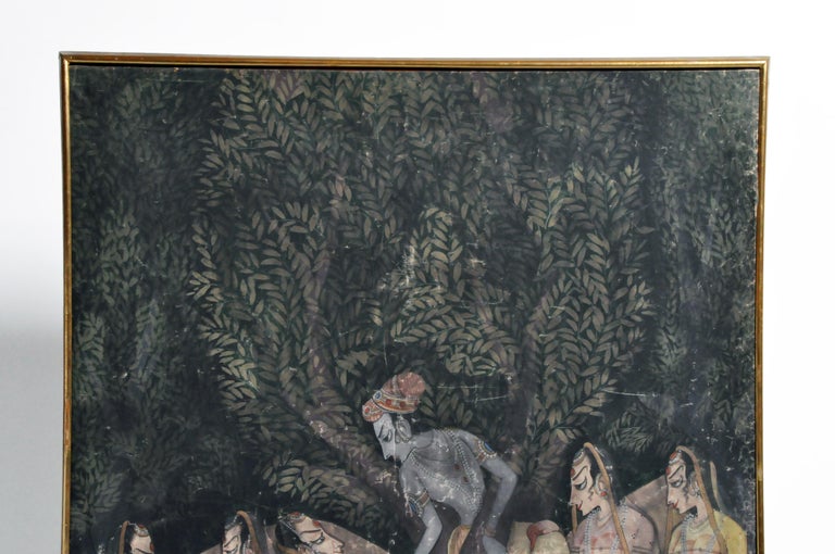 Large Gouache Painting of Krishna with Female Gopis Dancing at 1stDibs