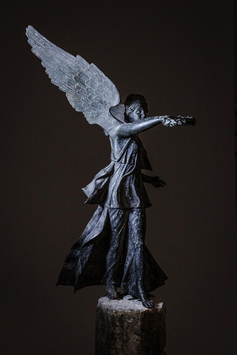 Large Grand Tour Nike or Goddess Victory in Bronze on Carved Stone ...