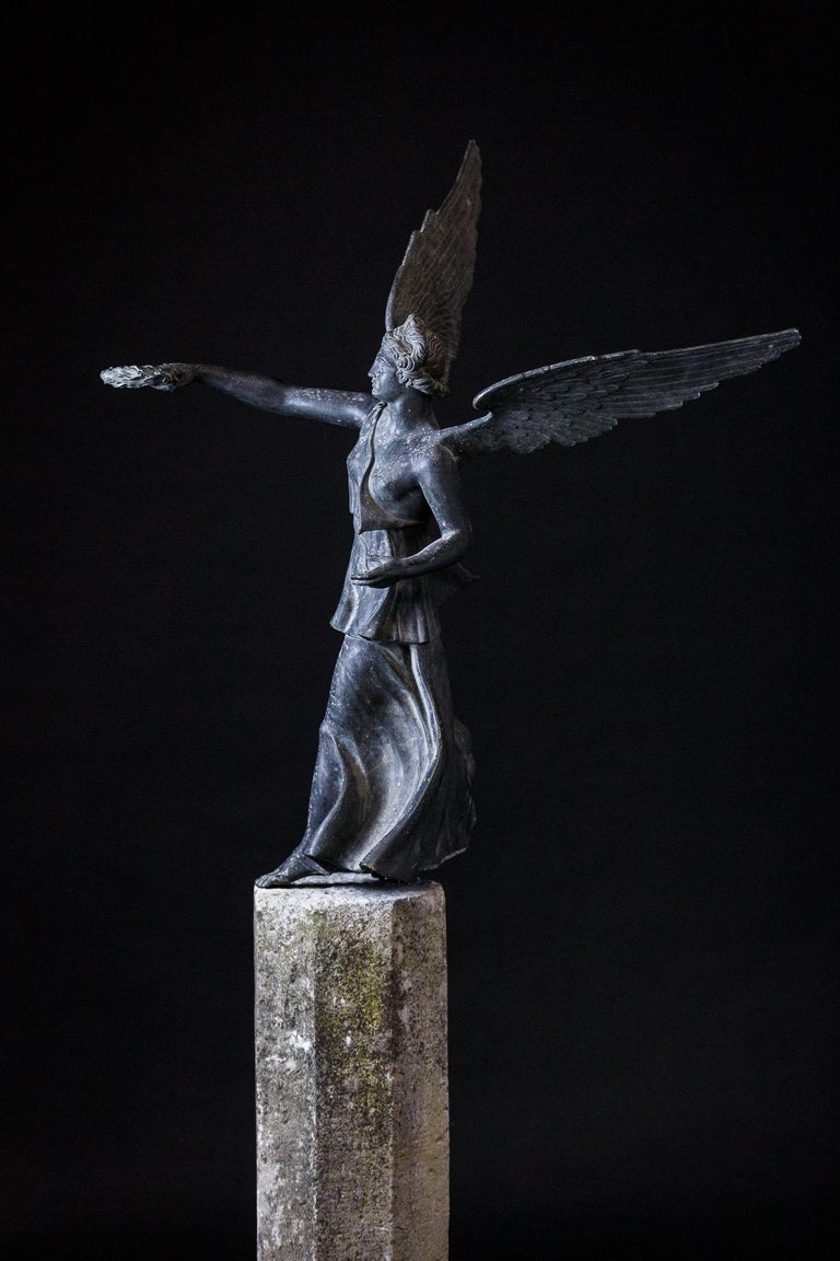 Large Grand Tour Nike or Goddess Victory in Bronze on Carved Stone ...