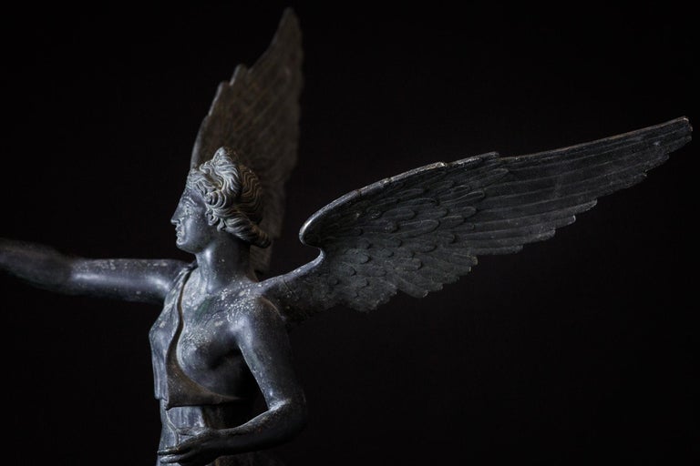 Large Grand Tour Nike or Goddess Victory in Bronze on Carved Stone ...
