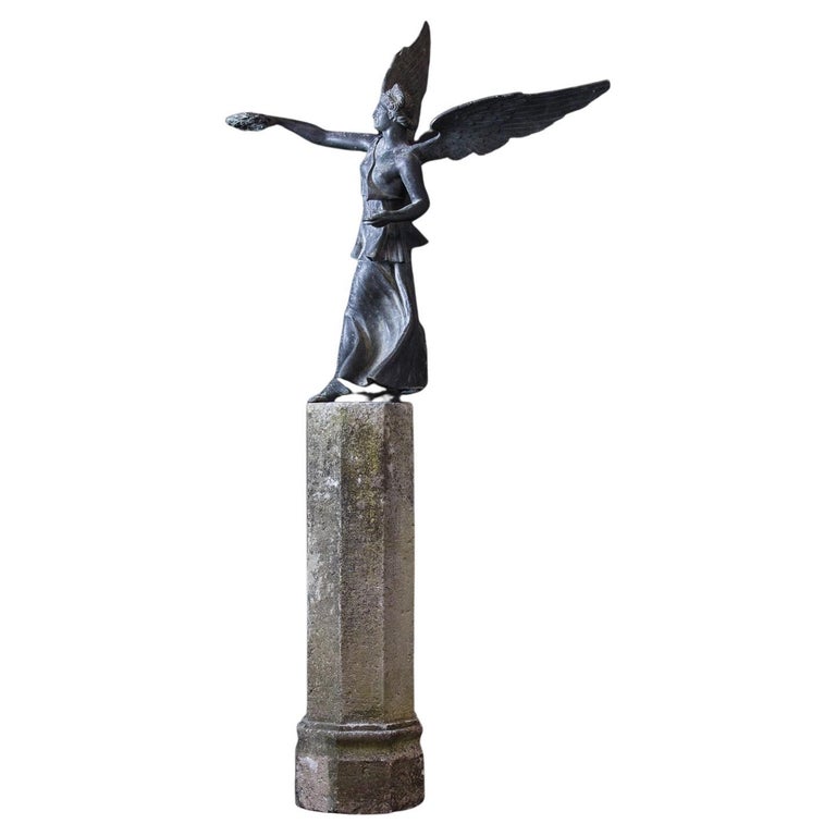 Large Grand Tour Nike or Goddess Victory in Bronze on Carved Stone ...