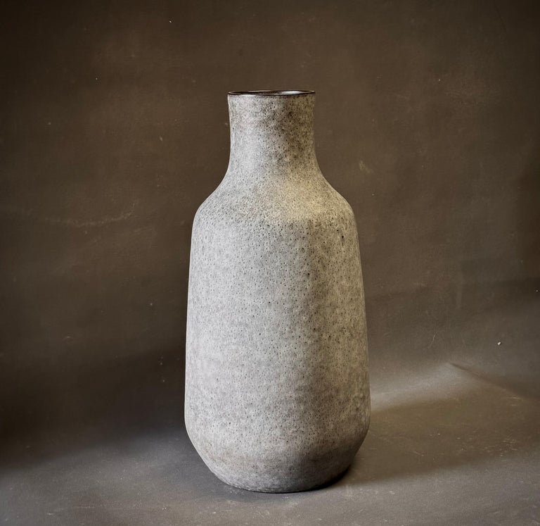 Large Gray Belgian Midcentury Ceramic Vase For Sale at 1stDibs