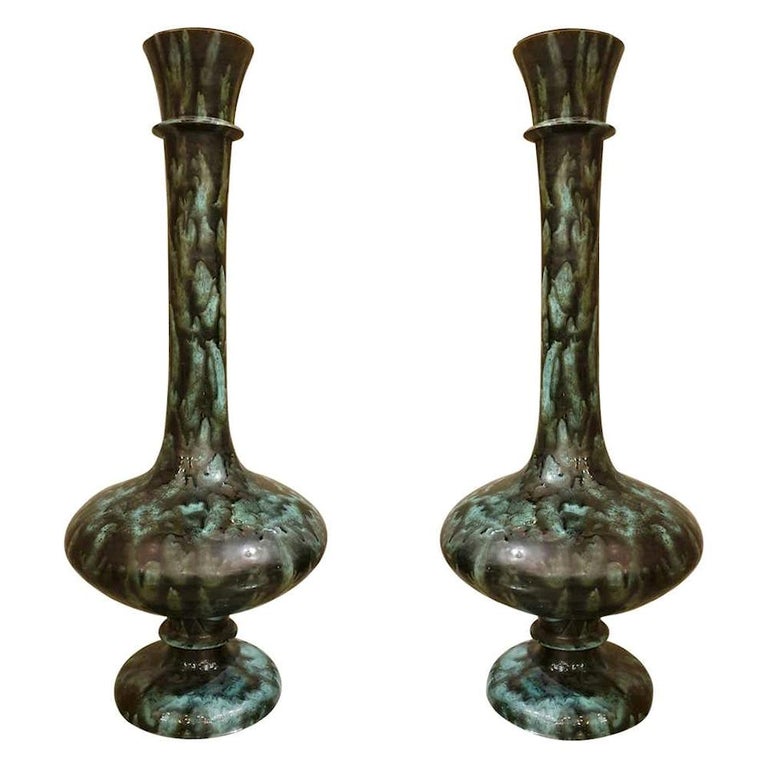 Large Green Ceramic Vases or Urns - a pair For Sale at 1stDibs