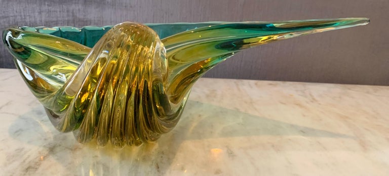 Large Green and Gold Murano Italian Glass Shell at 1stDibs