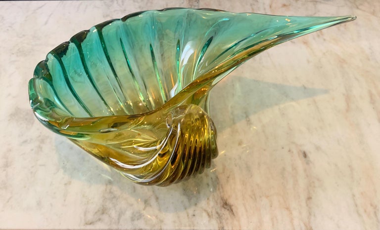 Large Green and Gold Murano Italian Glass Shell at 1stDibs