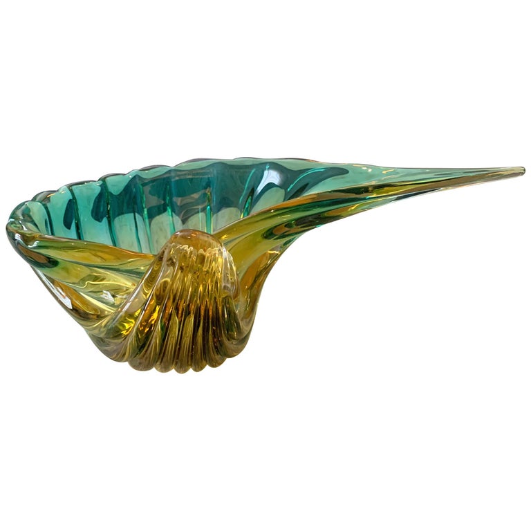 Large Green and Gold Murano Italian Glass Shell at 1stDibs