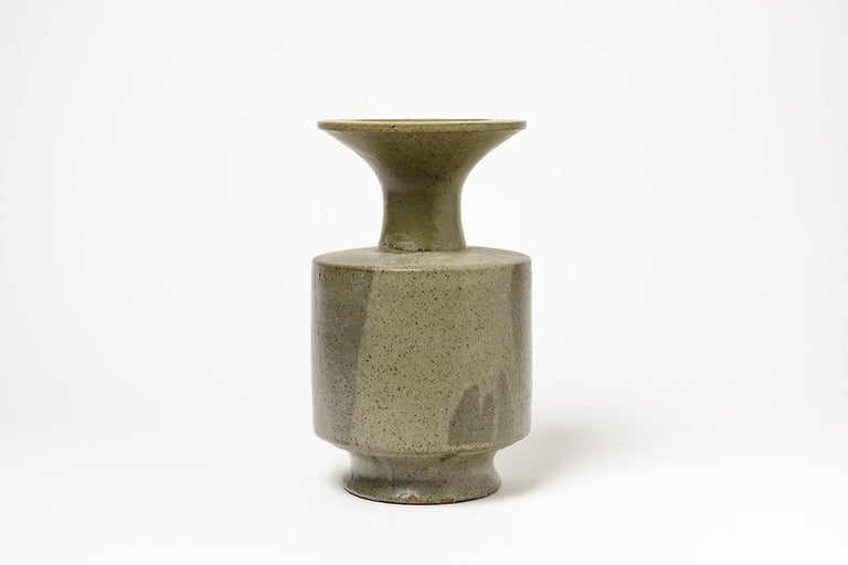 Large Green and Grey Ceramic Vase Signed Chance 1973 French Pottery at ...