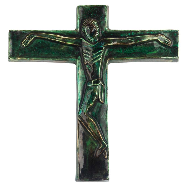 Large Green Mid-Century European Crucifix, 1960s For Sale at 1stDibs