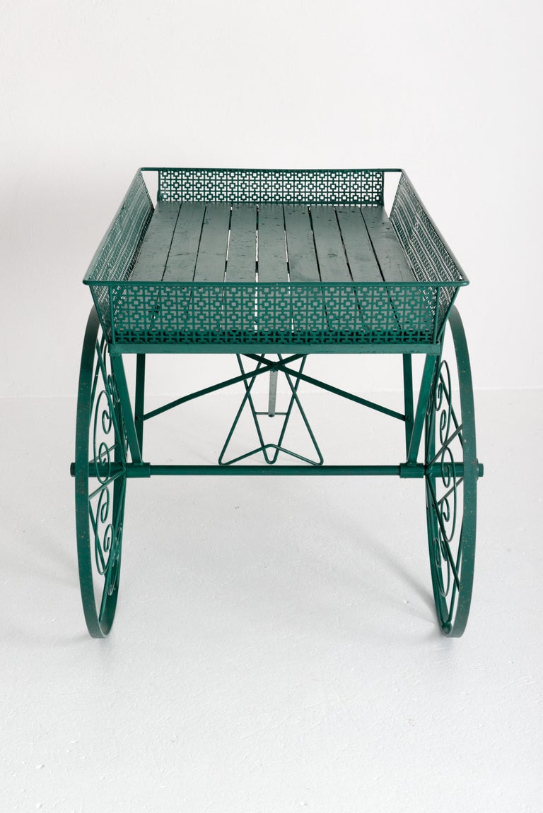 Large Green Wood and Metal Garden Flower Cart For Sale at 1stDibs