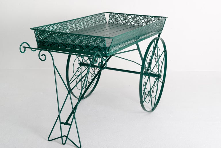 Large Green Wood and Metal Garden Flower Cart For Sale at 1stDibs