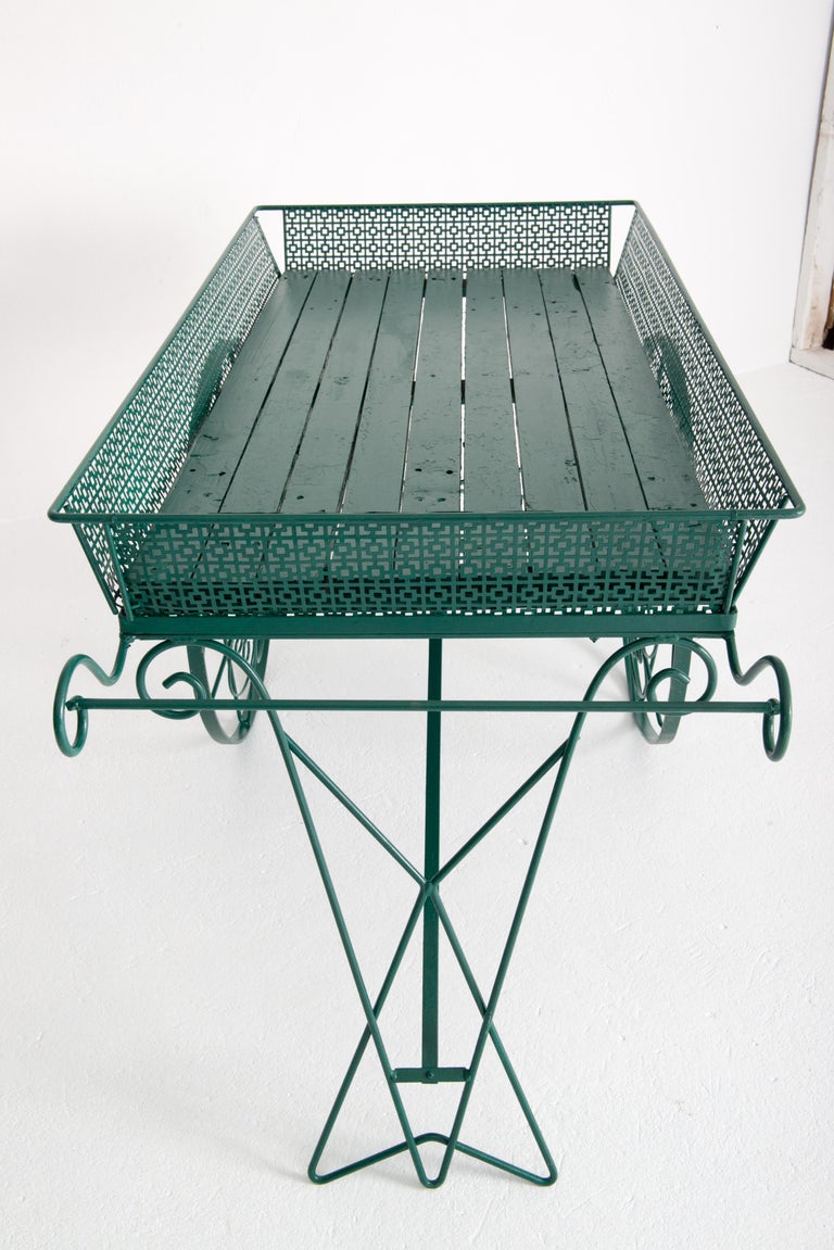 Large Green Wood and Metal Garden Flower Cart For Sale at 1stDibs