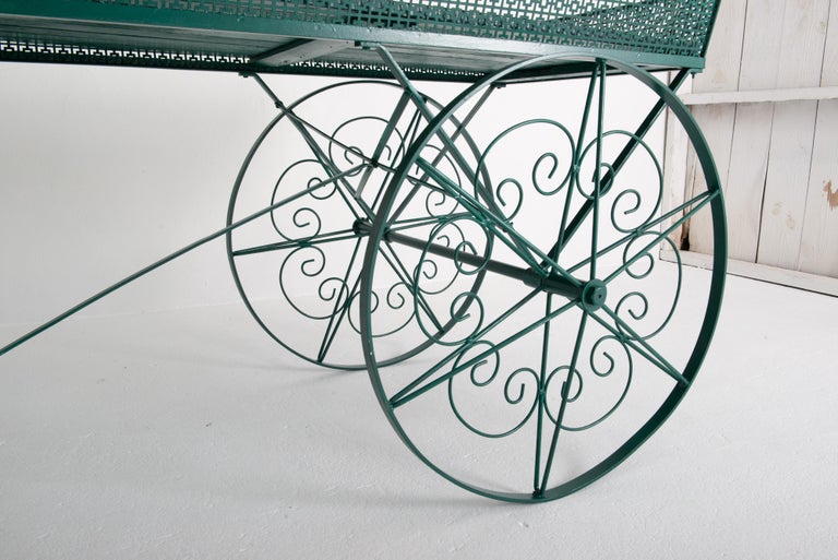 Large Green Wood and Metal Garden Flower Cart For Sale at 1stDibs