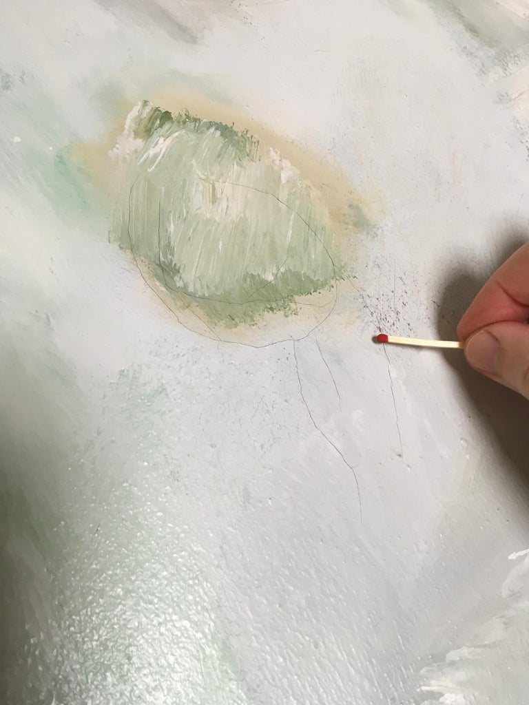 Large Grey Green Abstract Oil on Canvas by Beverley Downie 1978 ...