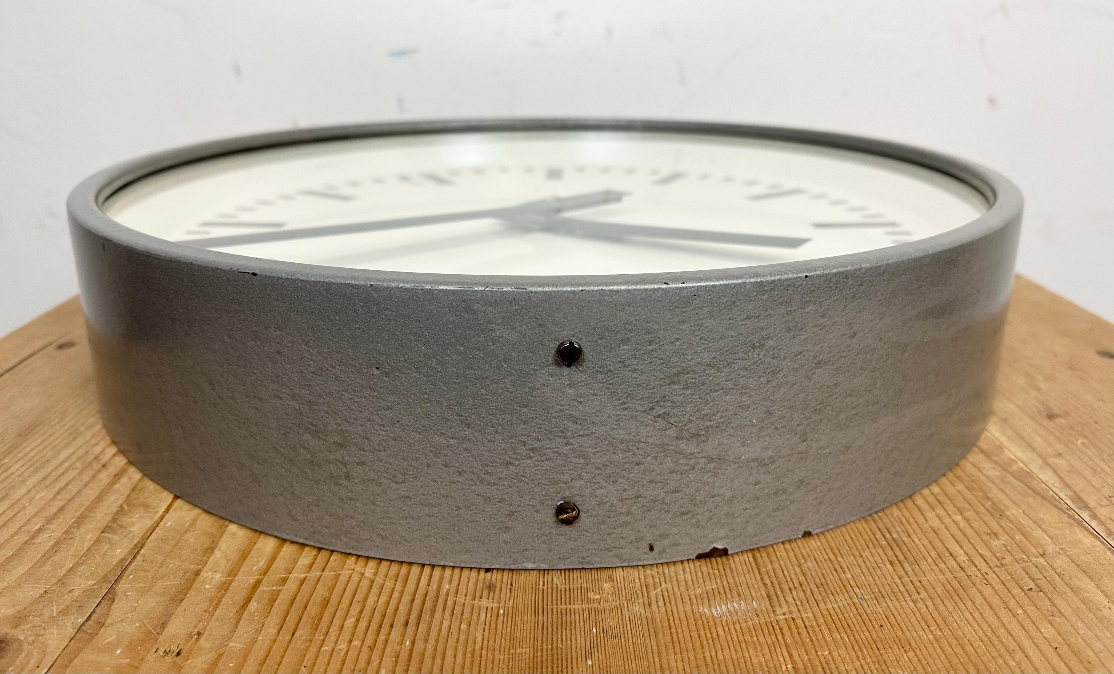 Large Grey Industrial Factory Wall Clock from Pragotron, 1960s For Sale ...