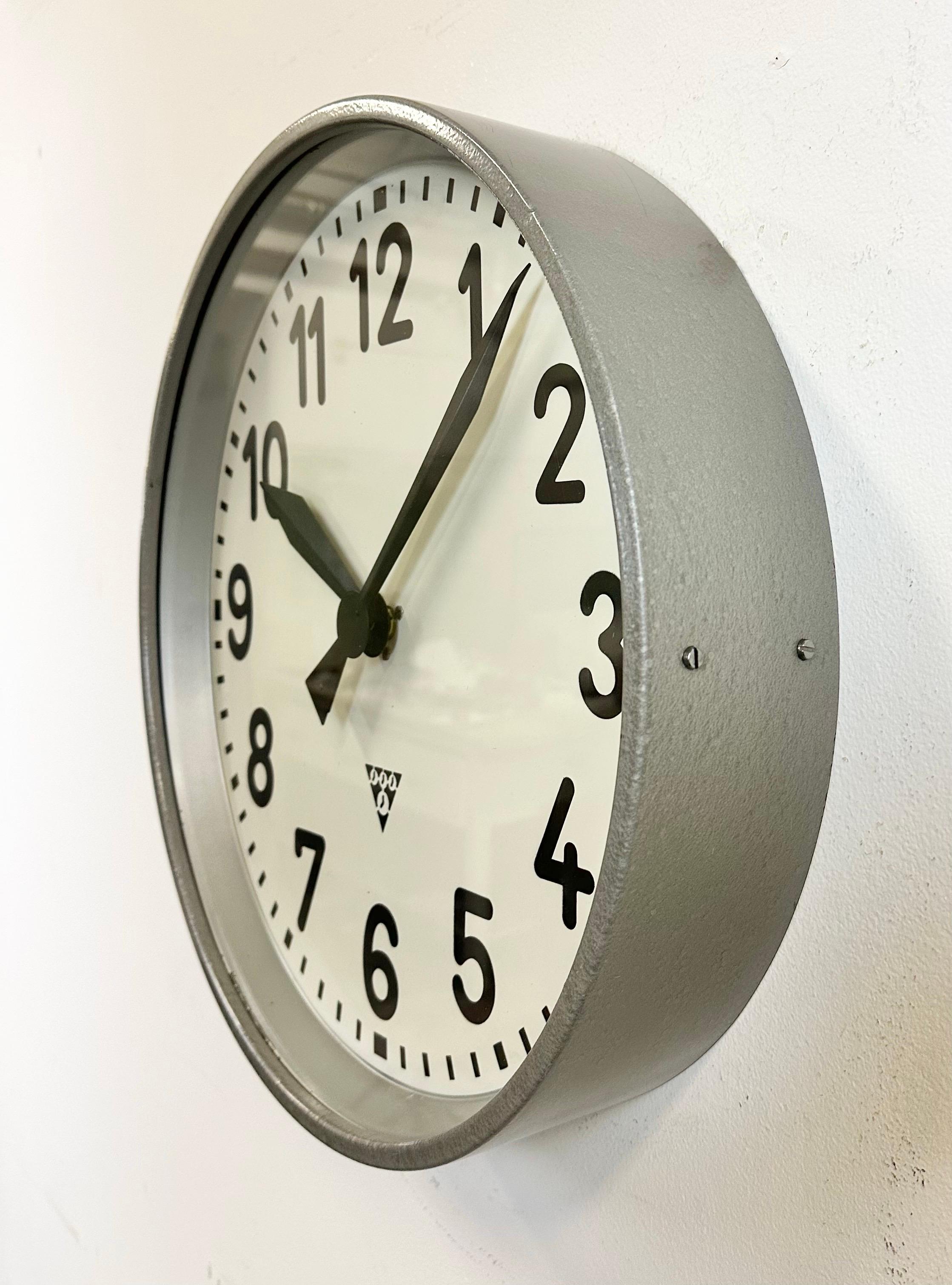 Large Grey Industrial Factory Wall Clock from Pragotron, 1960s For Sale ...