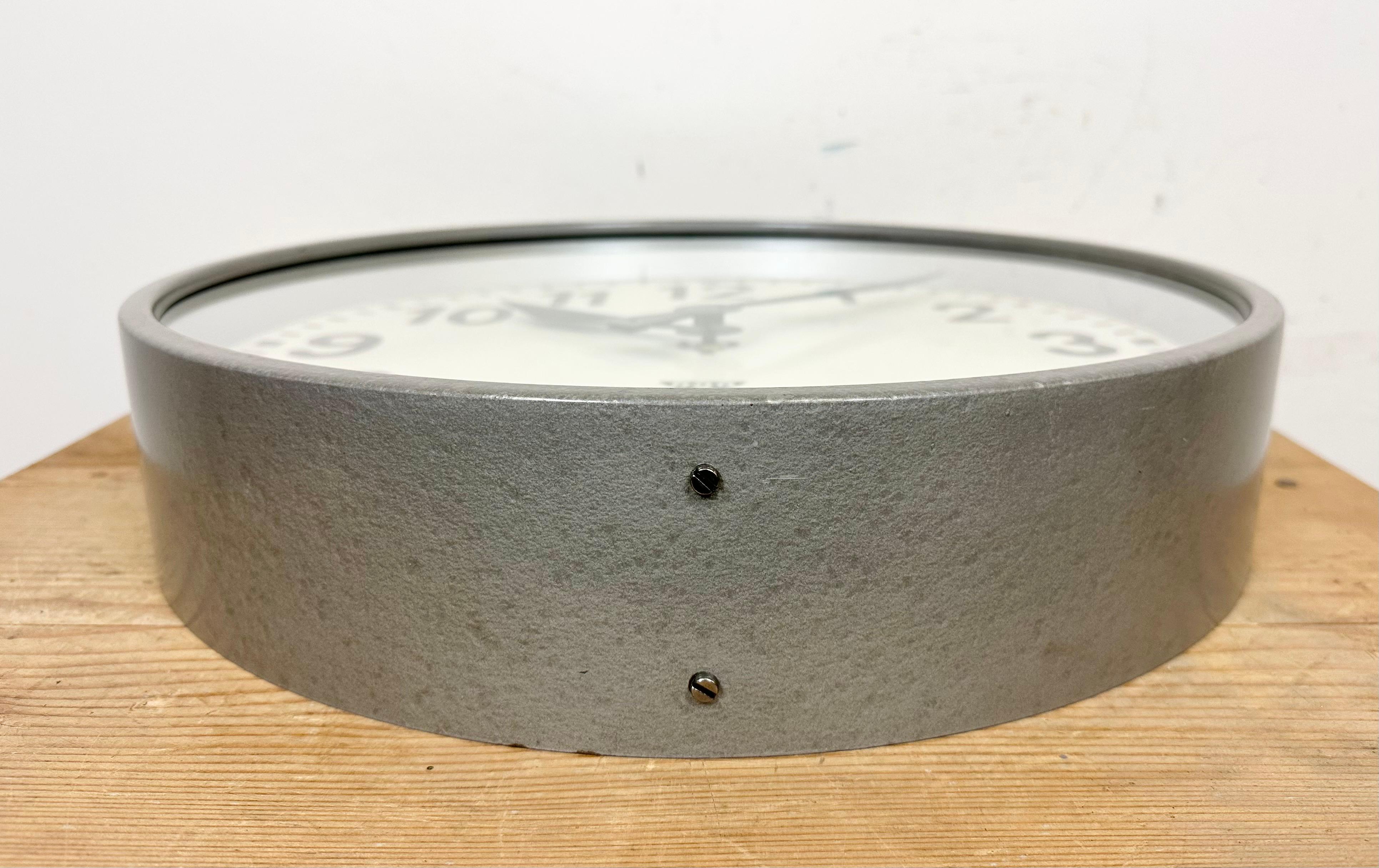 Large Grey Industrial Factory Wall Clock from Pragotron, 1960s For Sale ...