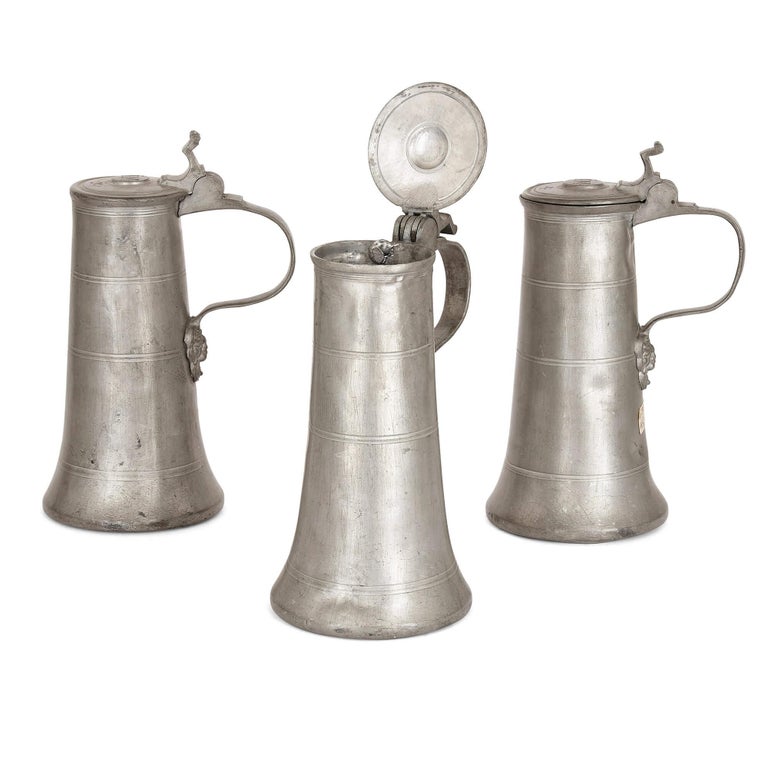 Large Group of Antique German Pewter Mugs, Tankards, and Ewers For Sale ...