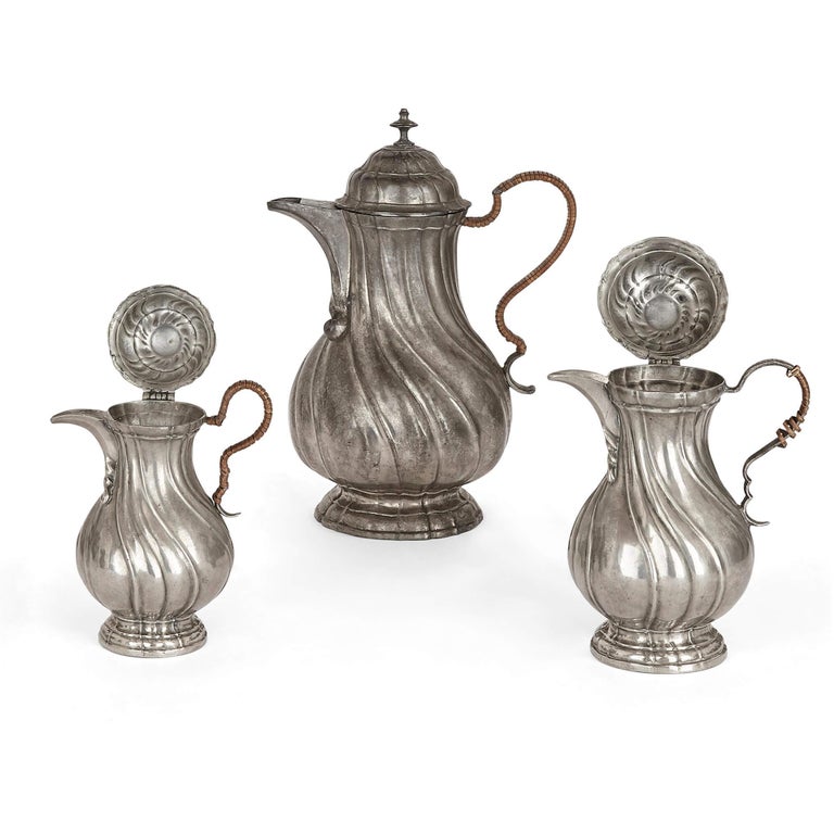 Large Group of Antique German Pewter Mugs, Tankards, and Ewers For Sale ...