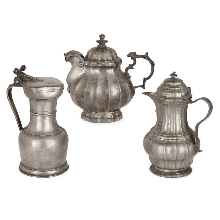 Large Group of Antique German Pewter Mugs, Tankards, and Ewers For Sale ...