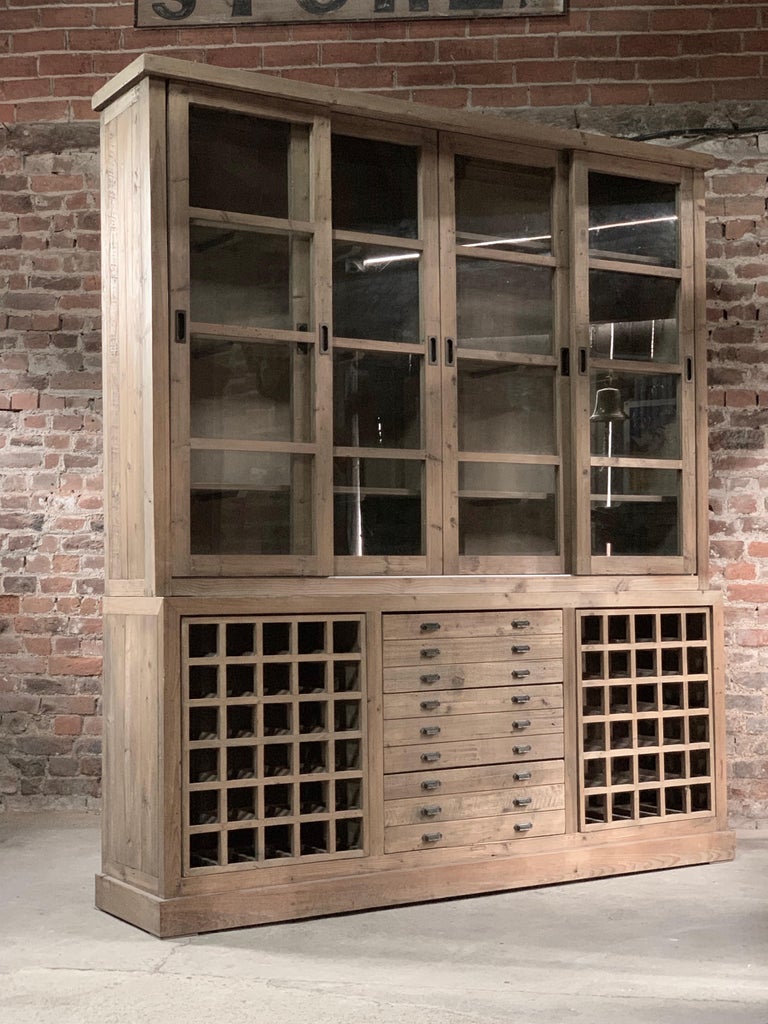 Large Haberdashery Display Cabinet Pantry Bookcase Sideboard Pine, 20th ...
