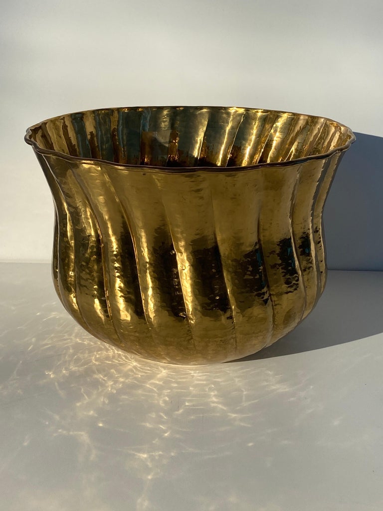 Large Hammered Brass Planter For Sale at 1stDibs