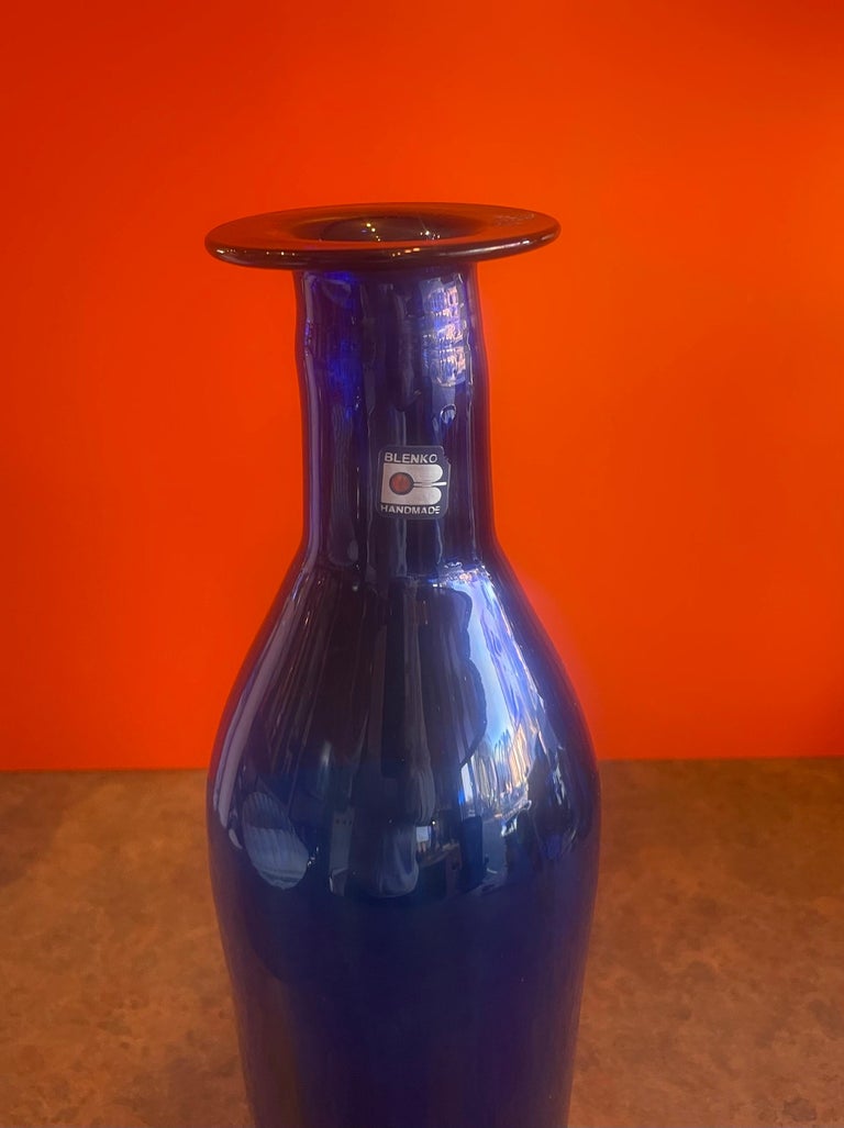 Large Hand Blown Cobalt Blue Art Glass Vase by Blenko Glass For Sale at ...
