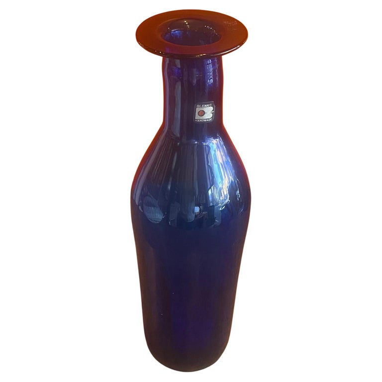 Large Hand Blown Cobalt Blue Art Glass Vase by Blenko Glass For Sale at 1stDibs