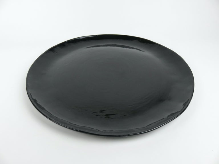 Large Hand Built Ceramic Platter in Black Gloss Glaze For Sale at 1stDibs