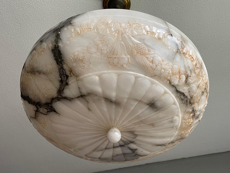 Large Hand Carved Antique Alabaster Pendant Chandelier Top Quality ...