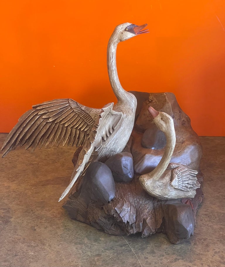 Large Hand Carved Duck Sculpture by Miguel Ruelas For Sale at 1stDibs