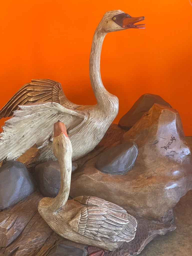 Large Hand Carved Duck Sculpture by Miguel Ruelas For Sale at 1stDibs