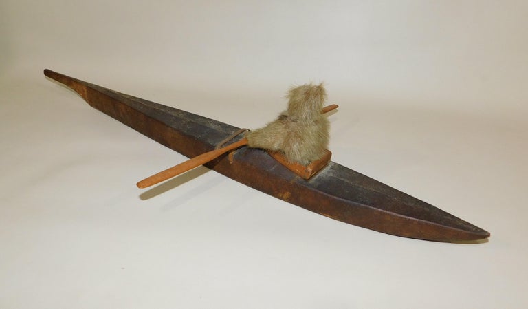 Large Hand Carved Inuit Hunter Native American Kayak at 1stDibs