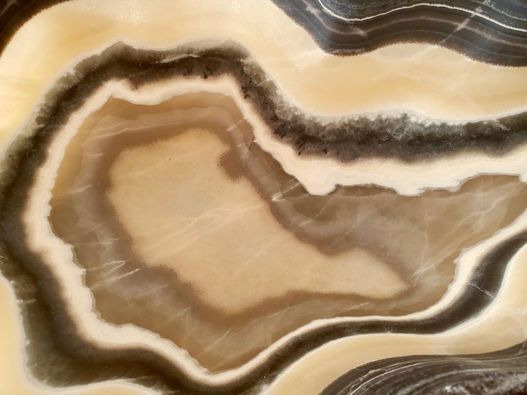 Large Hand Carved Onyx Bowl or Centerpiece in Black, Gold, Tan and ...
