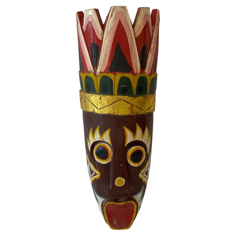 Large Hand-Carved and Painted Wooden Tribal Mask For Sale at 1stDibs