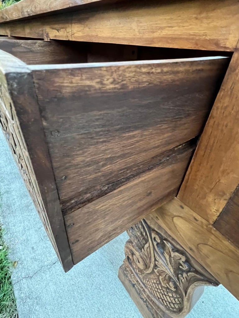 Large Hand Carved Pine Console Table Made in Indonesia For Sale at 1stDibs