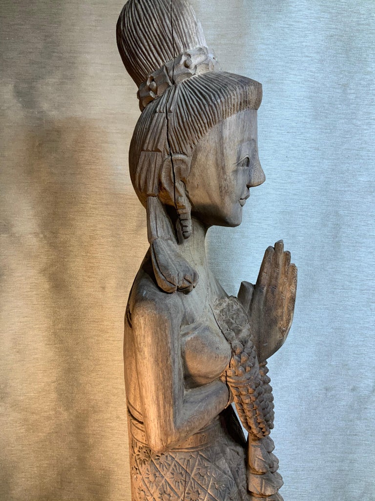 Large Hand Carved Wood Antique Quan Yin Statue at 1stDibs | large hand ...