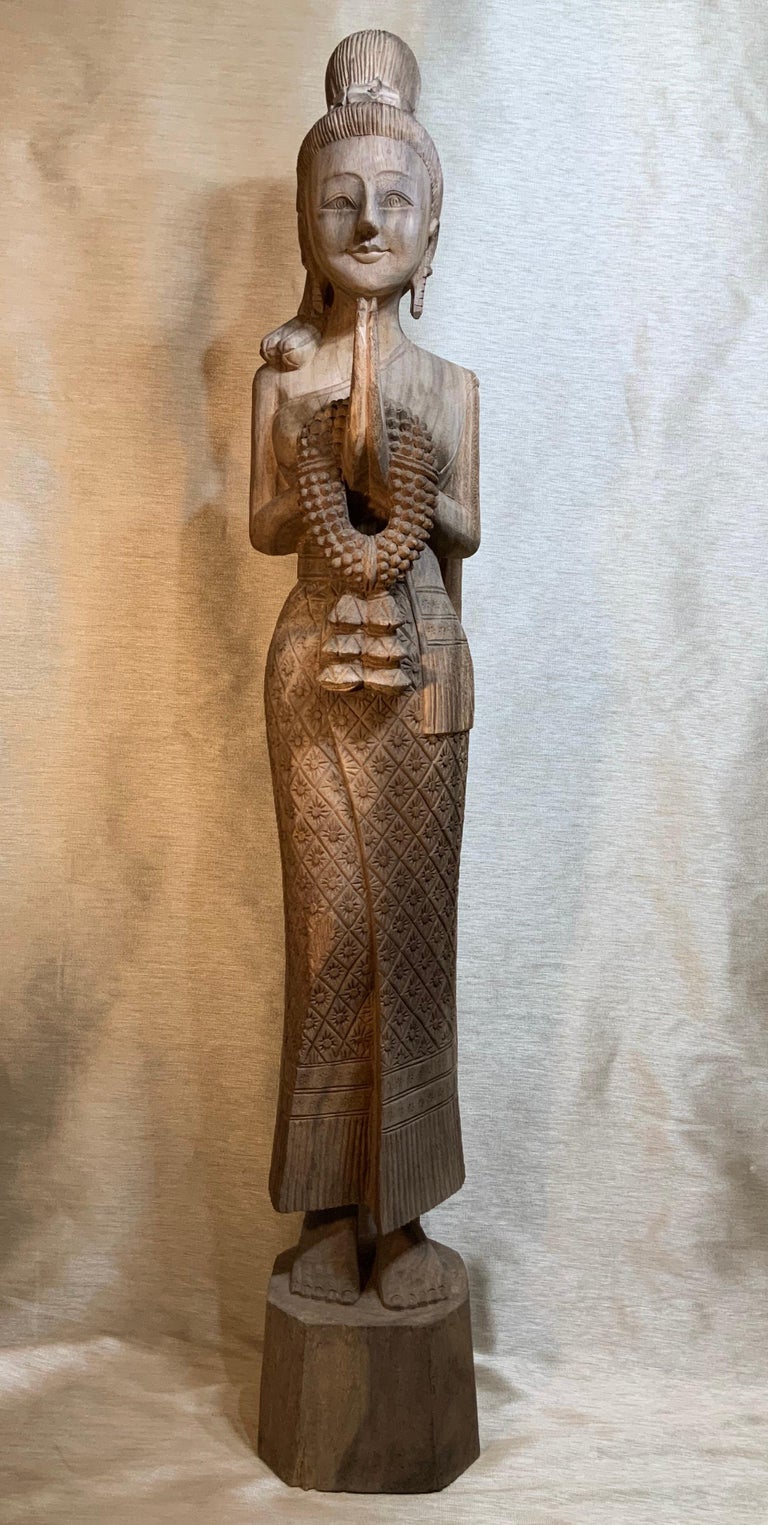 Large Hand Carved Wood Antique Quan Yin Statue at 1stDibs | large hand ...