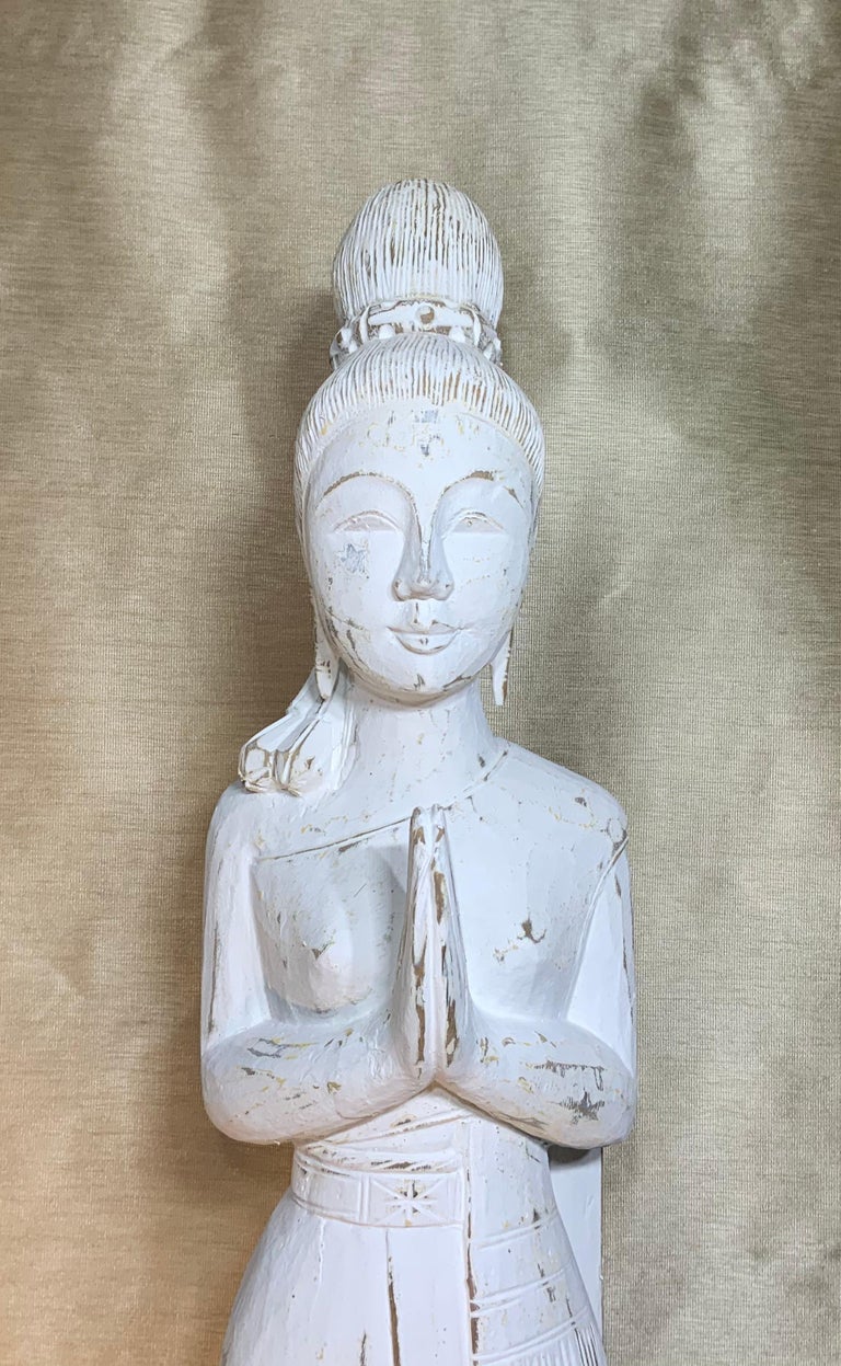 Large Hand Carved Wood Vintage Quan Yin Statue at 1stDibs