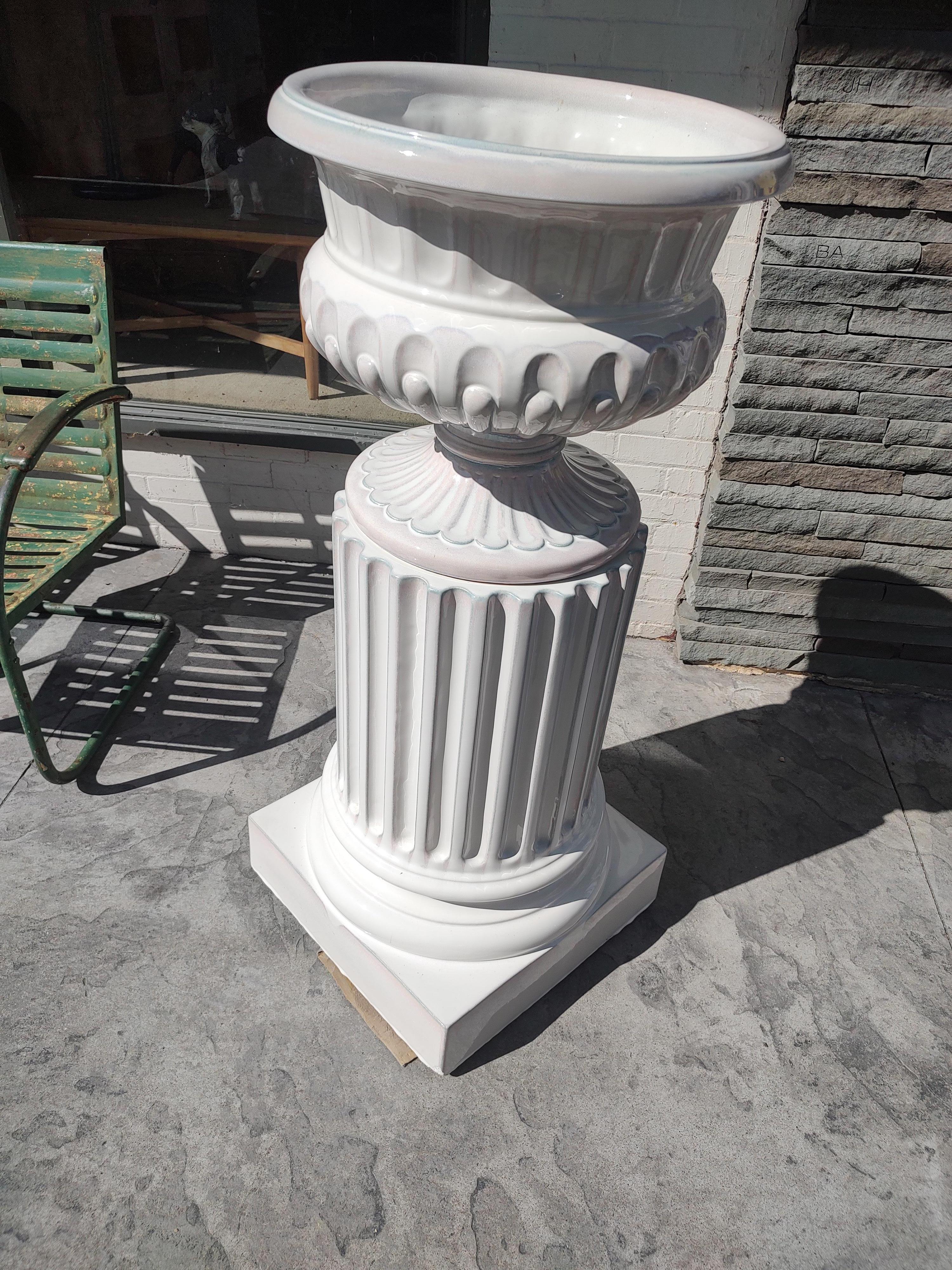 Large Hand Crafted 2 Piece Clay White Glazed Planter with Pedestal For ...