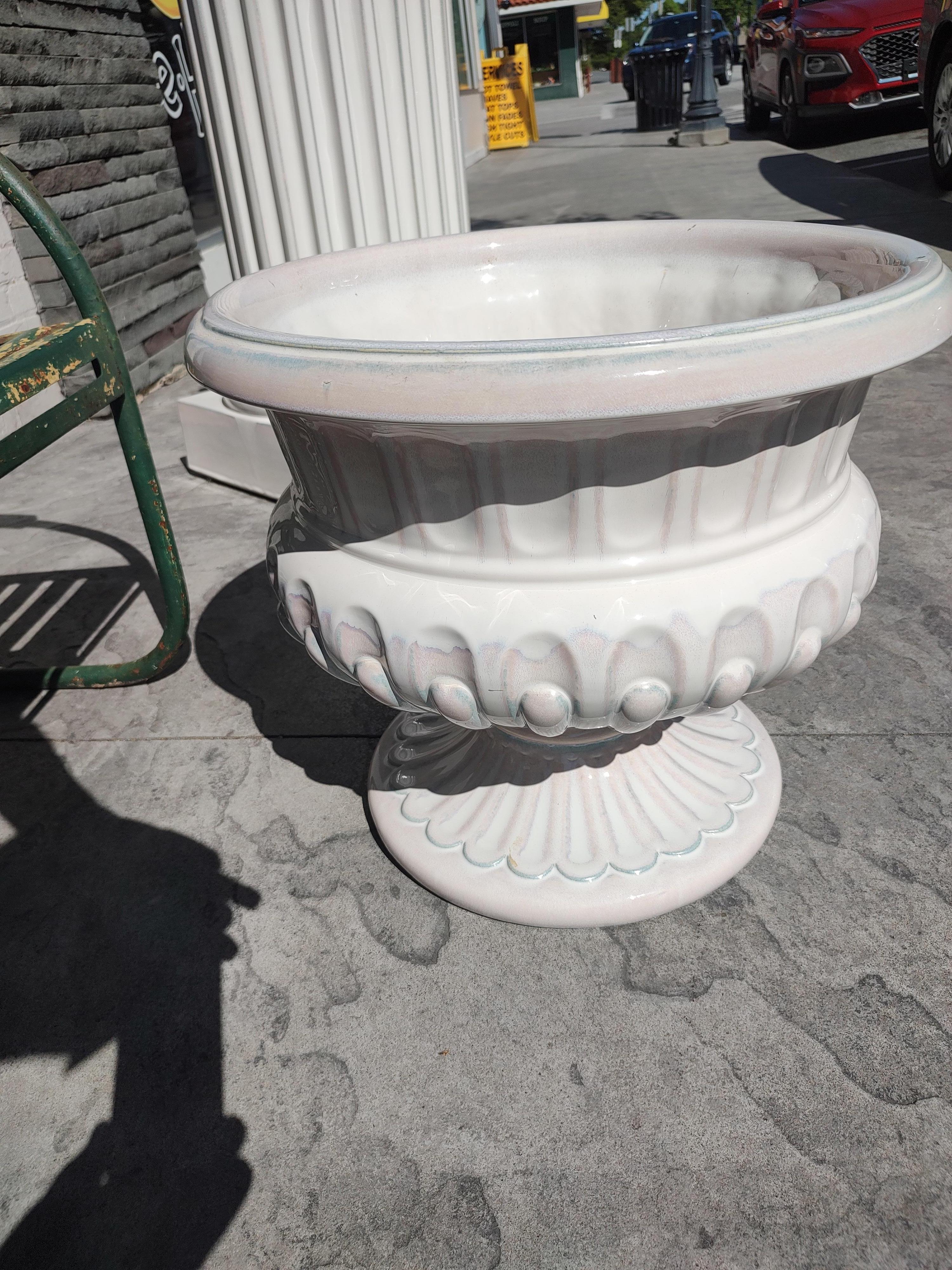 Large Hand Crafted 2 Piece Clay White Glazed Planter with Pedestal For ...
