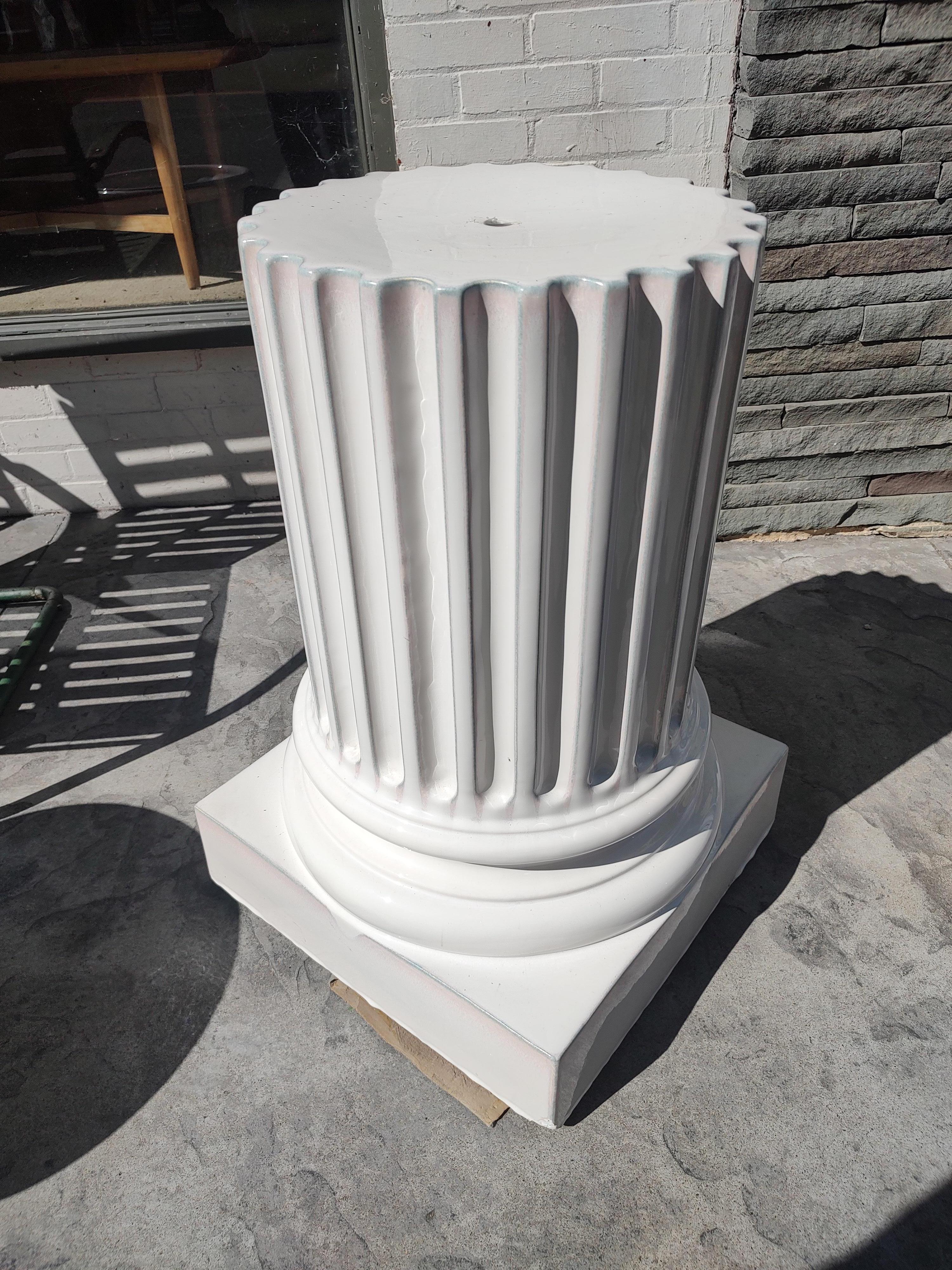 Large Hand Crafted 2 Piece Clay White Glazed Planter with Pedestal For ...