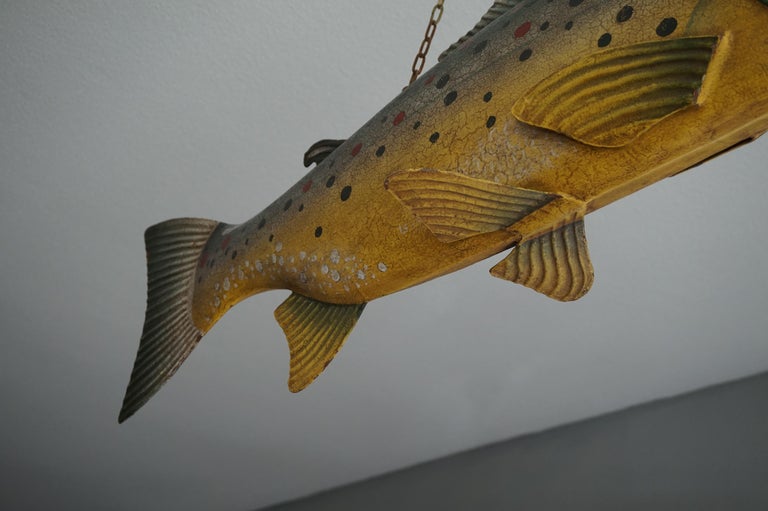 Large Unique and Hand Painted Antique Folk Art Metal Trout Sign from ...