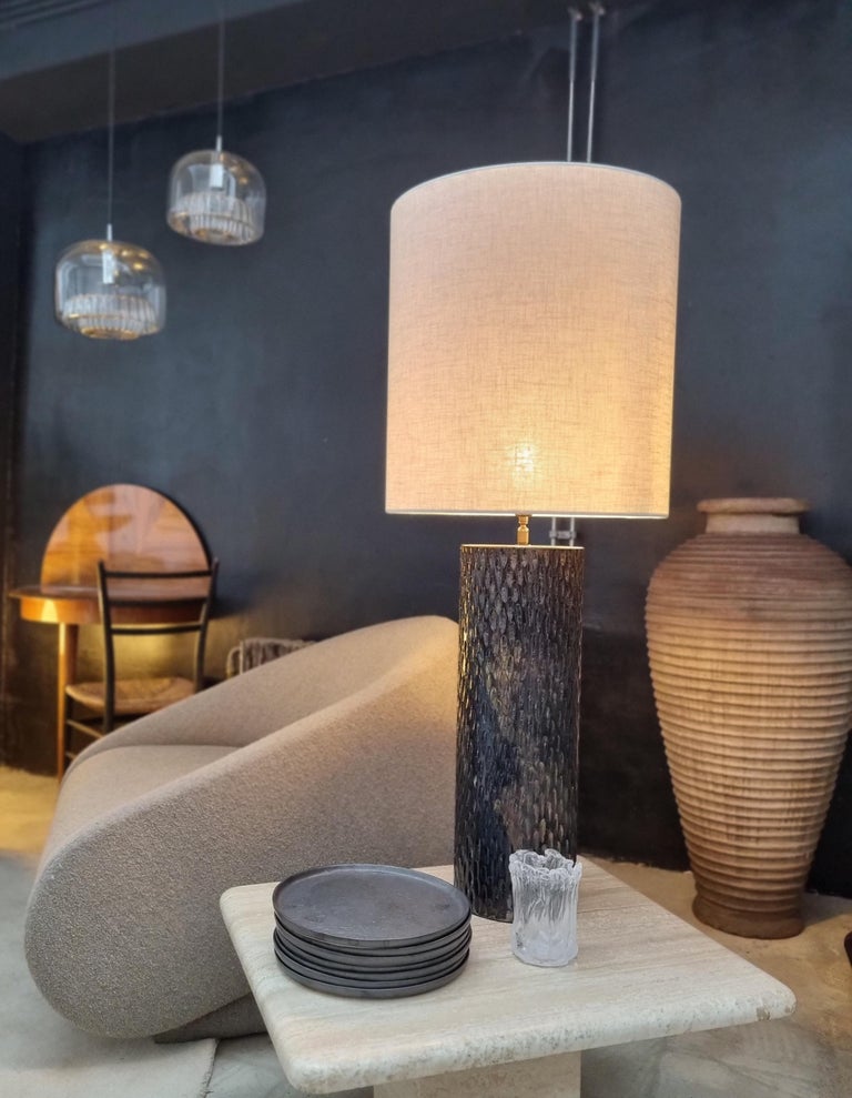 Large Hand Made Ceramic Cylinder Lamp For Sale at 1stDibs