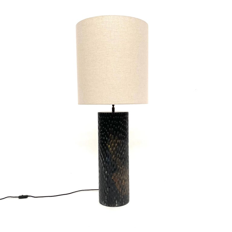 Large Hand Made Ceramic Cylinder Lamp For Sale at 1stDibs
